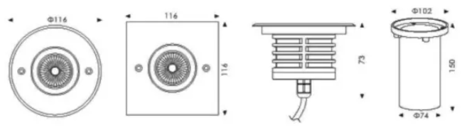 Dimension of COB 10W recessed floor light - Dongguan Leysun Light Co.,Ltd
